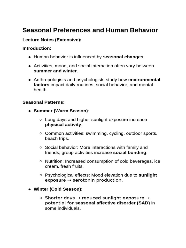Seasonal Behavior Patterns Explained | PDF
