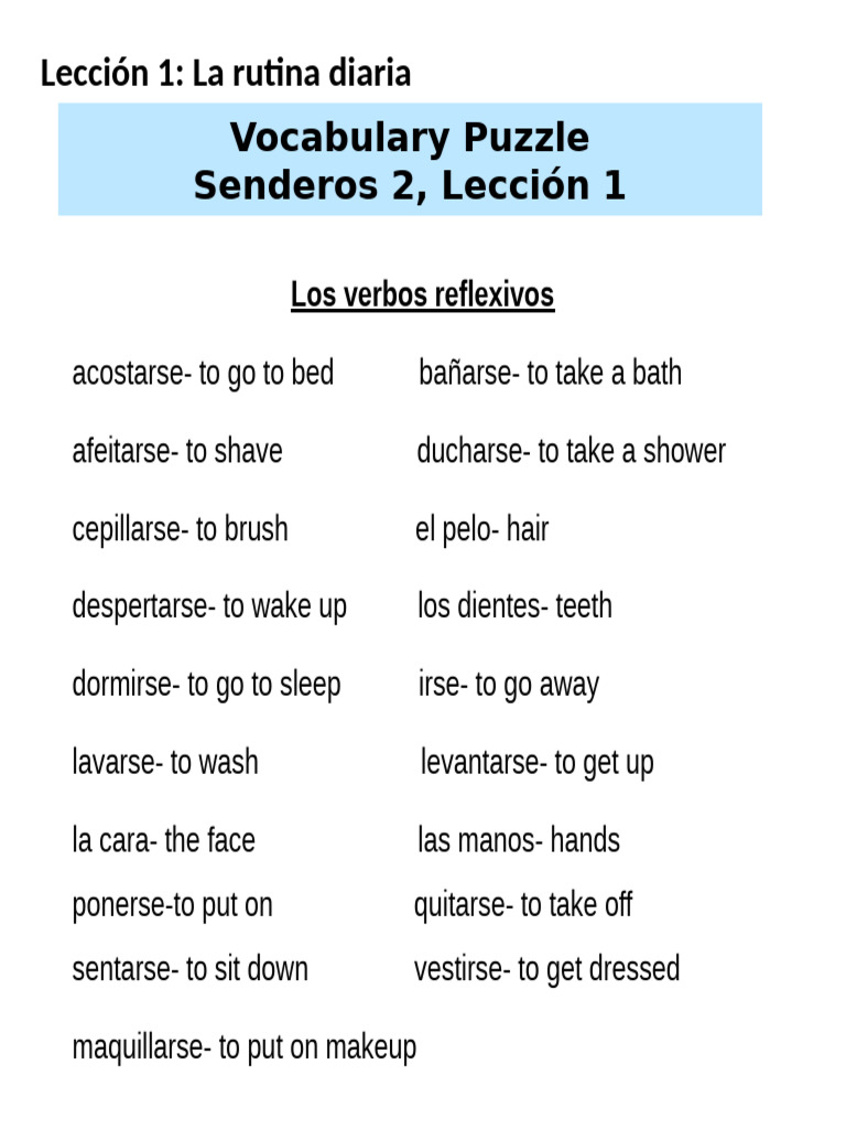 Vocabulary Puzzle Senderos 2, Lección 1 | PDF