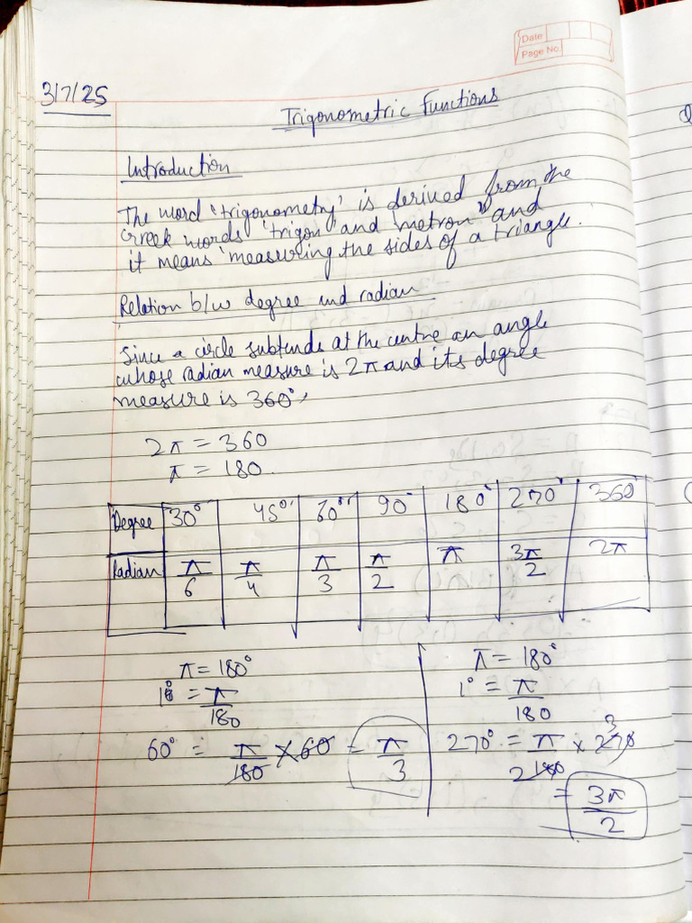 Class 11 Trigonometry Notes PDF | PDF | Trigonometry | Elementary Geometry