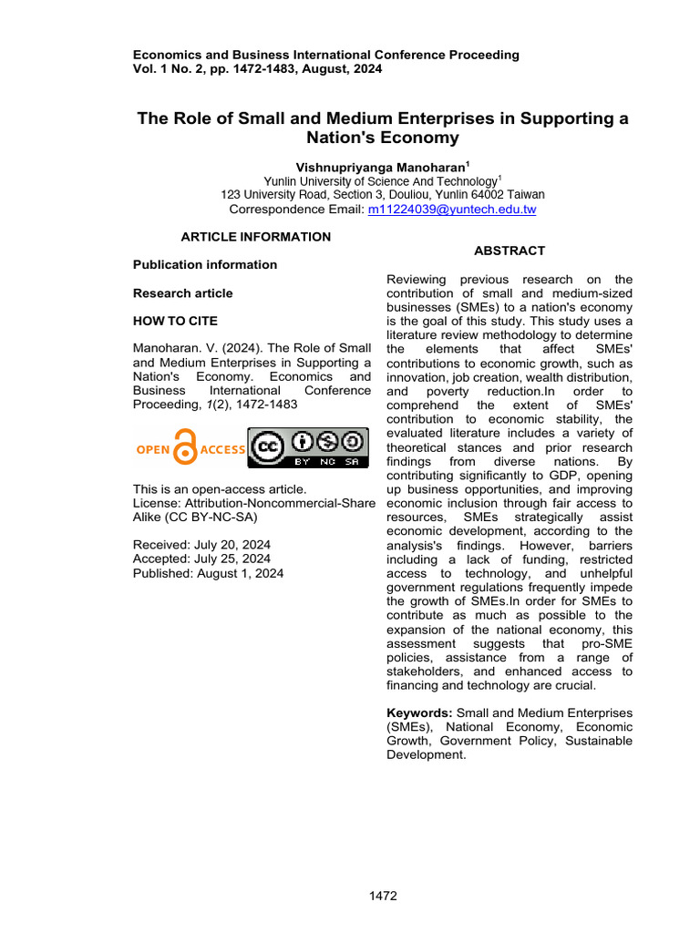 The Role of Small and Medium Enterprises in Supporting A Nation's ...