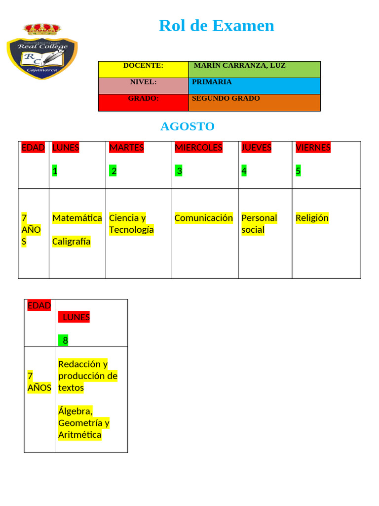 Rol de Exámenes. | PDF