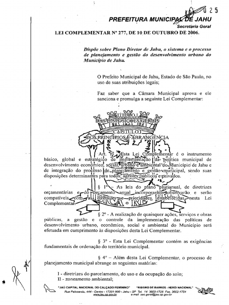 Lei Complementar 277 2006 Jau SP | PDF