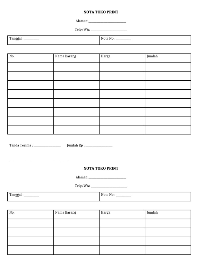 Nota Toko Print: Contoh dan Format | PDF