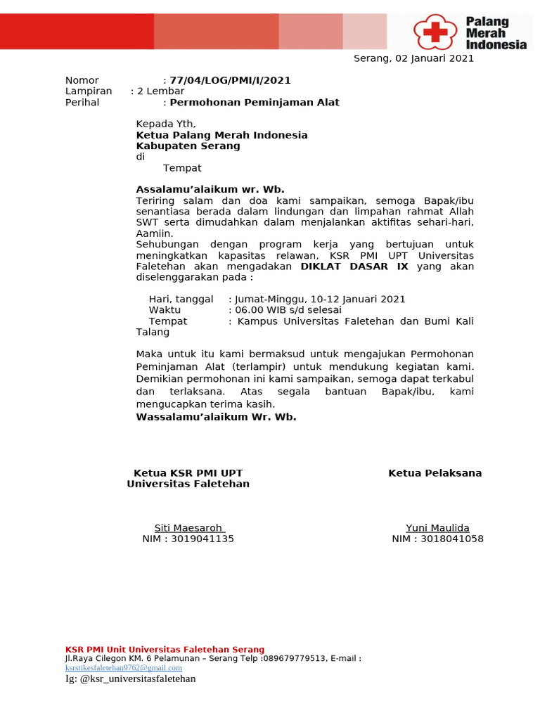 Surat Peminj Alat Pmi Kab | PDF