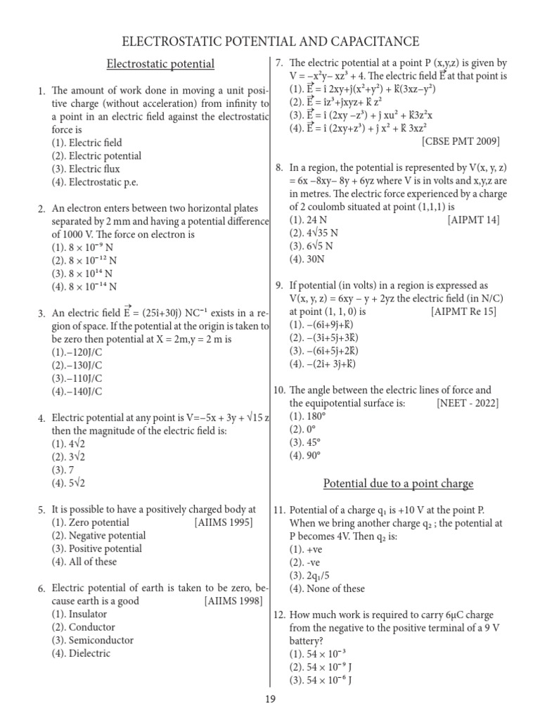 Practice Questions - Potential | PDF | Capacitance | Capacitor