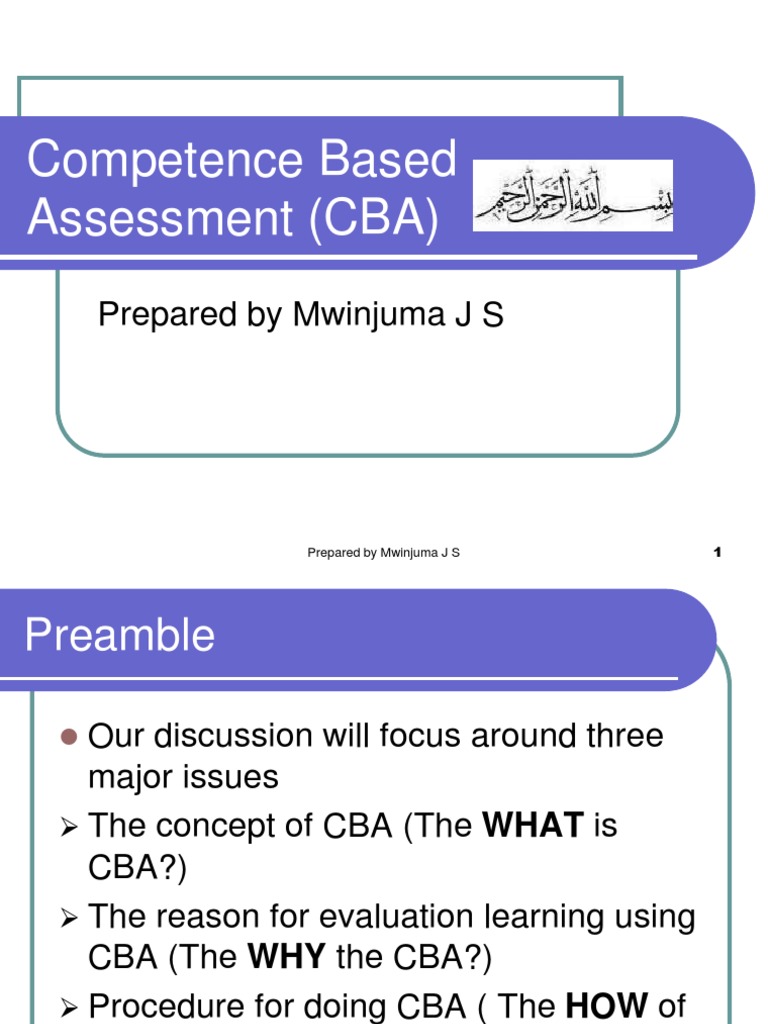Competence Based Assessment (CBA) : Prepared by Mwinjuma J S | PDF ...