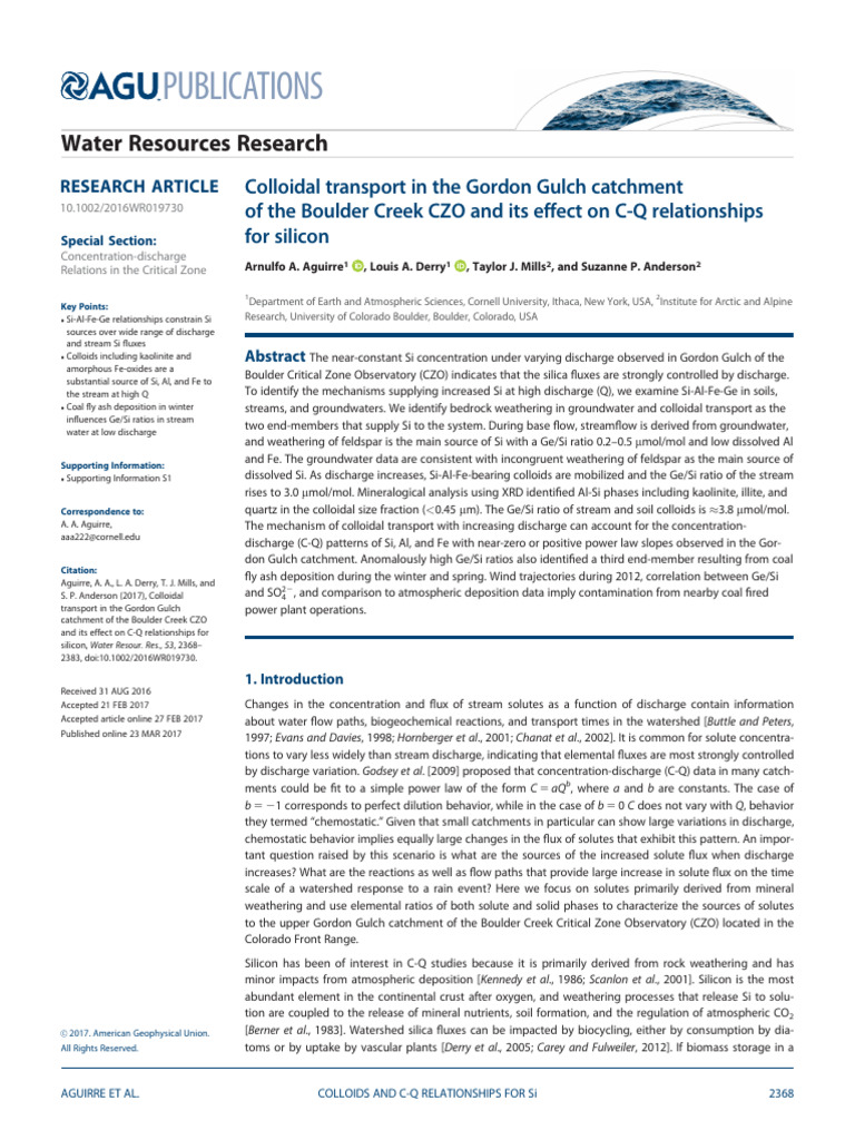 Colloidal Transport in The Gordon Gulch | PDF | Silicon | Weathering