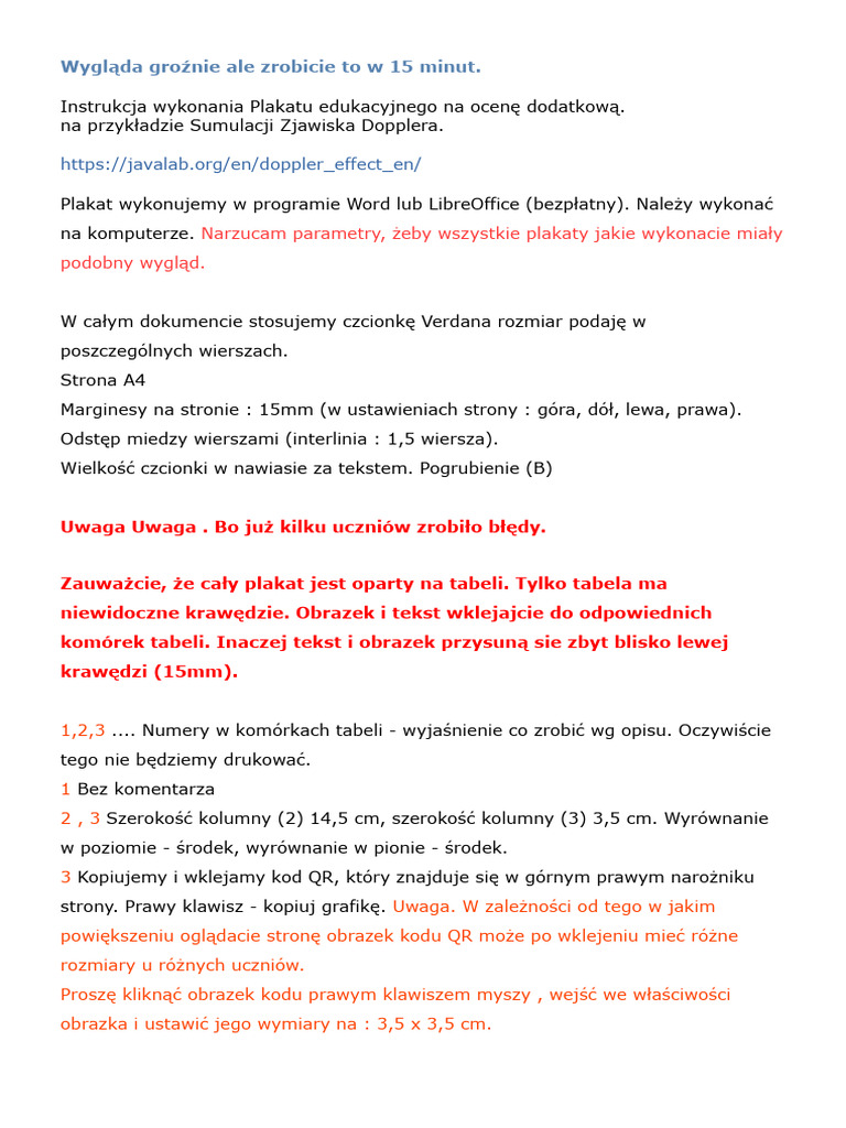 Plakat Na Ocene Dodatkowa Instrukcja | PDF