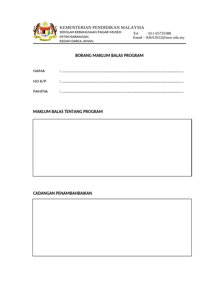 Borang Maklum Balas Program | PDF