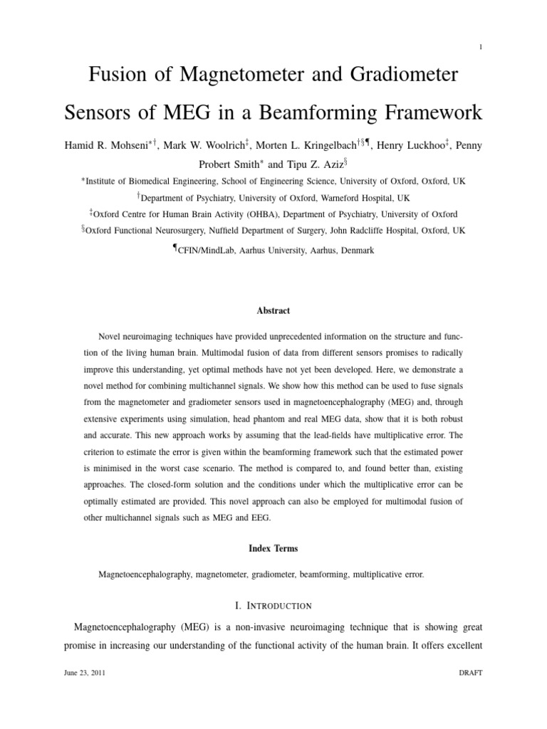 Fusion of Magnetometer and Gradiometer Sensors of MEG in a Beamforming Framework | PDF ...