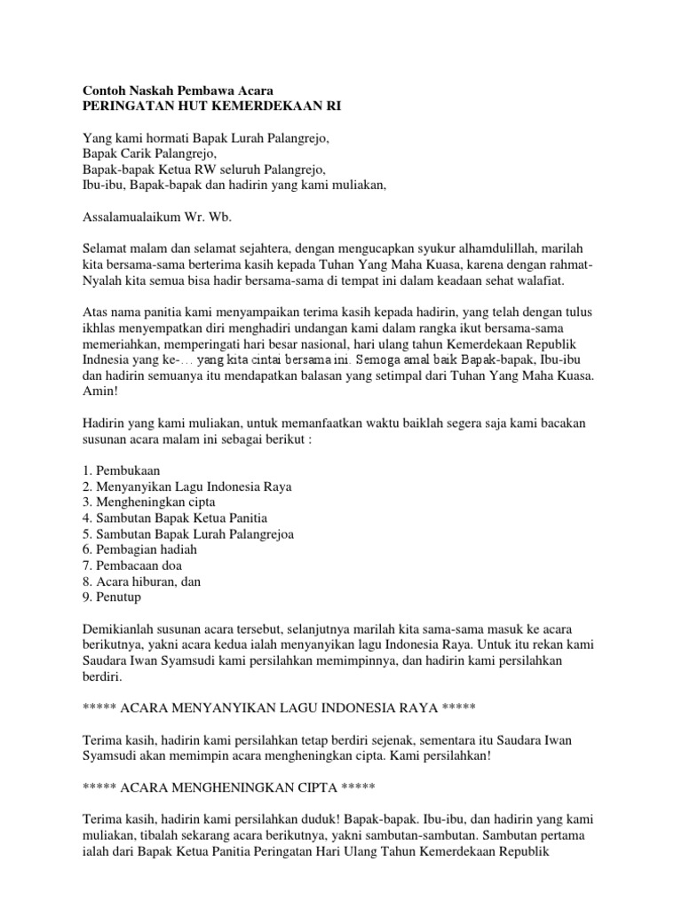 Naskah Pembawa Acara HUT RI | PDF | Memasak, Makanan, & Anggur