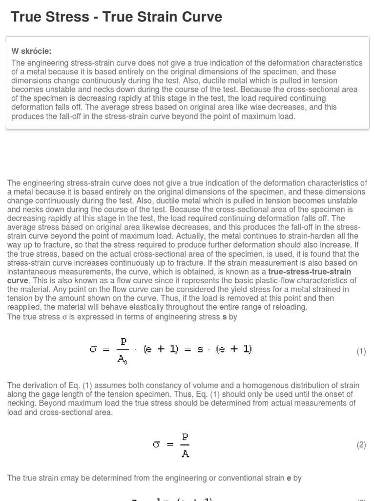 True Stress-Strain Curve Analysis | PDF | Deformation (Engineering ...