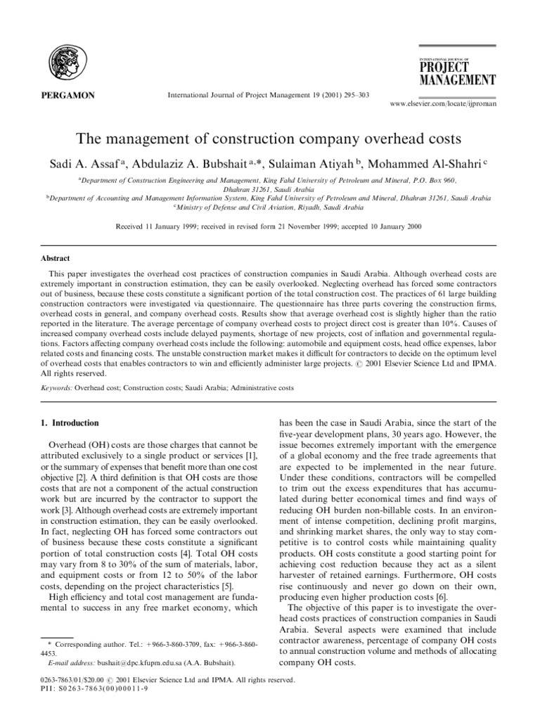 The Management of Construction Company Overhead Costs | PDF ...