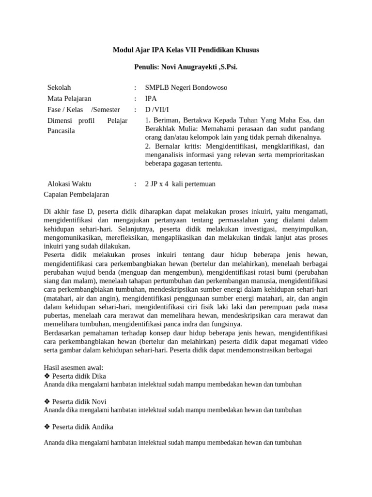 Modul IPA Kelas VII untuk Pendidikan Khusus | PDF