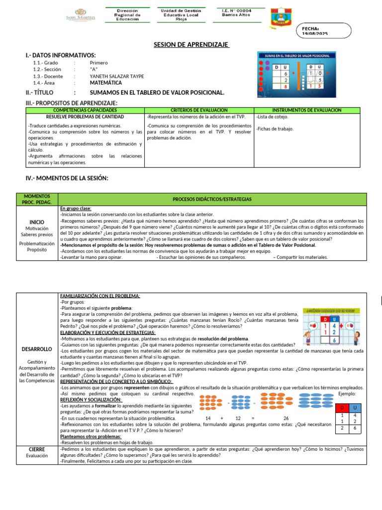 Sesion .Mat Sumamos en El Tablero de Valor Posicional | PDF ...