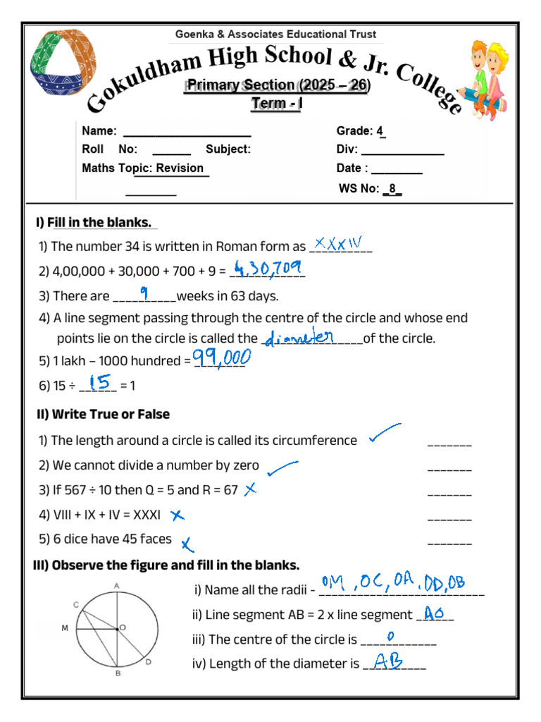 Grade 4 Maths Revision Worksheet | PDF | Elementary Geometry | Discrete ...