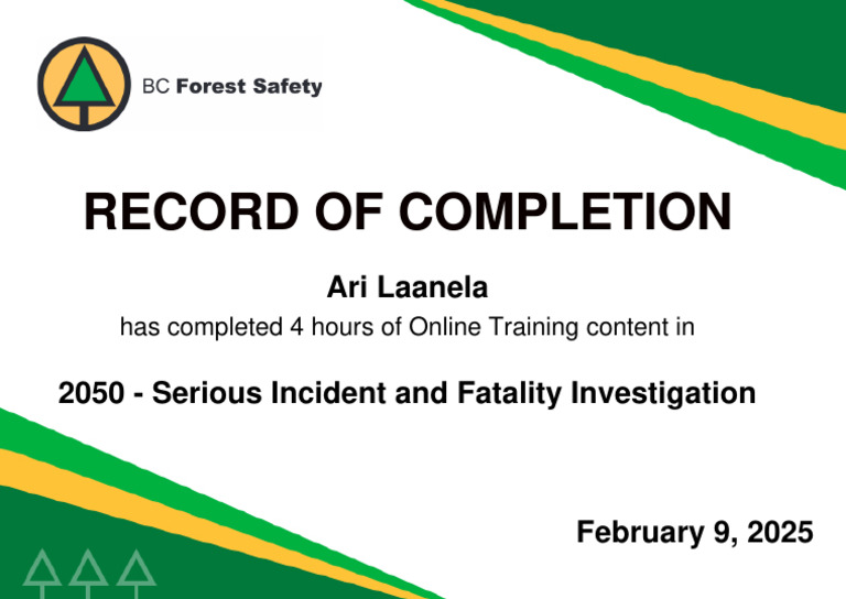 Serious Incident and Fatality Investigation Record of Completion ...
