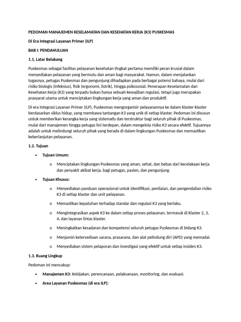 Pedoman Manajemen Keselamatan Dan Kesehatan Kerja (k3) Puskesmas Di Era ...
