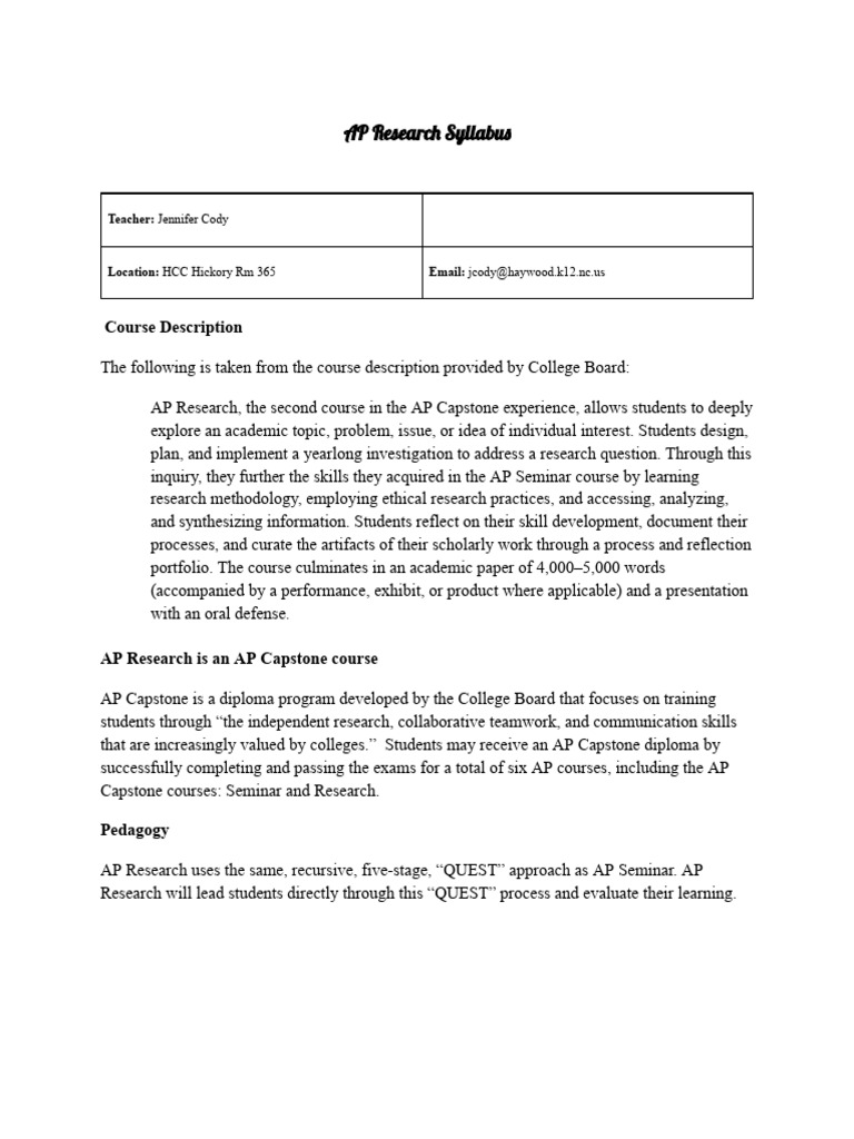 AP Research Syllabus Jennifer Cody | PDF | Peer Review | Turnitin