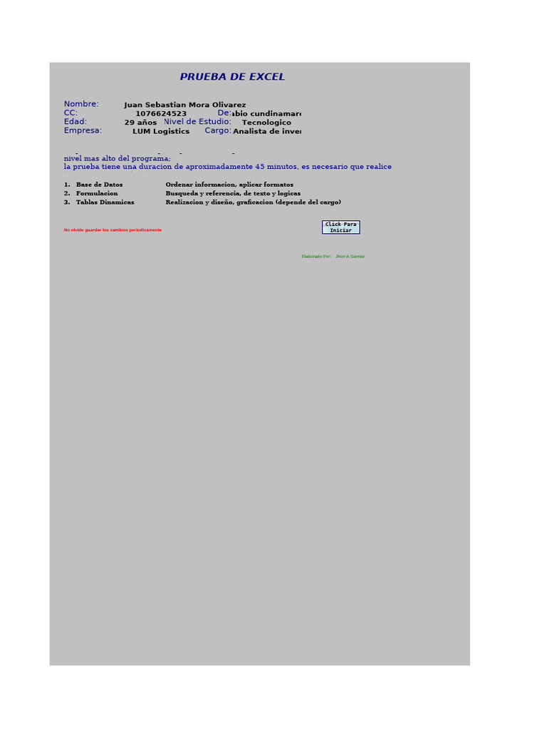 Prueba de Excel LUM | PDF