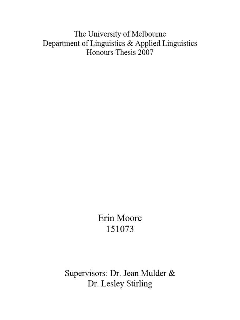01 Erin Moore Honours Thesis | PDF | Semantics | Discourse