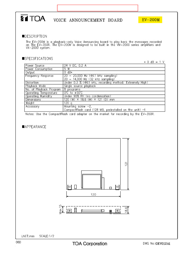 Voice Announcement Board - EV-200M | PDF