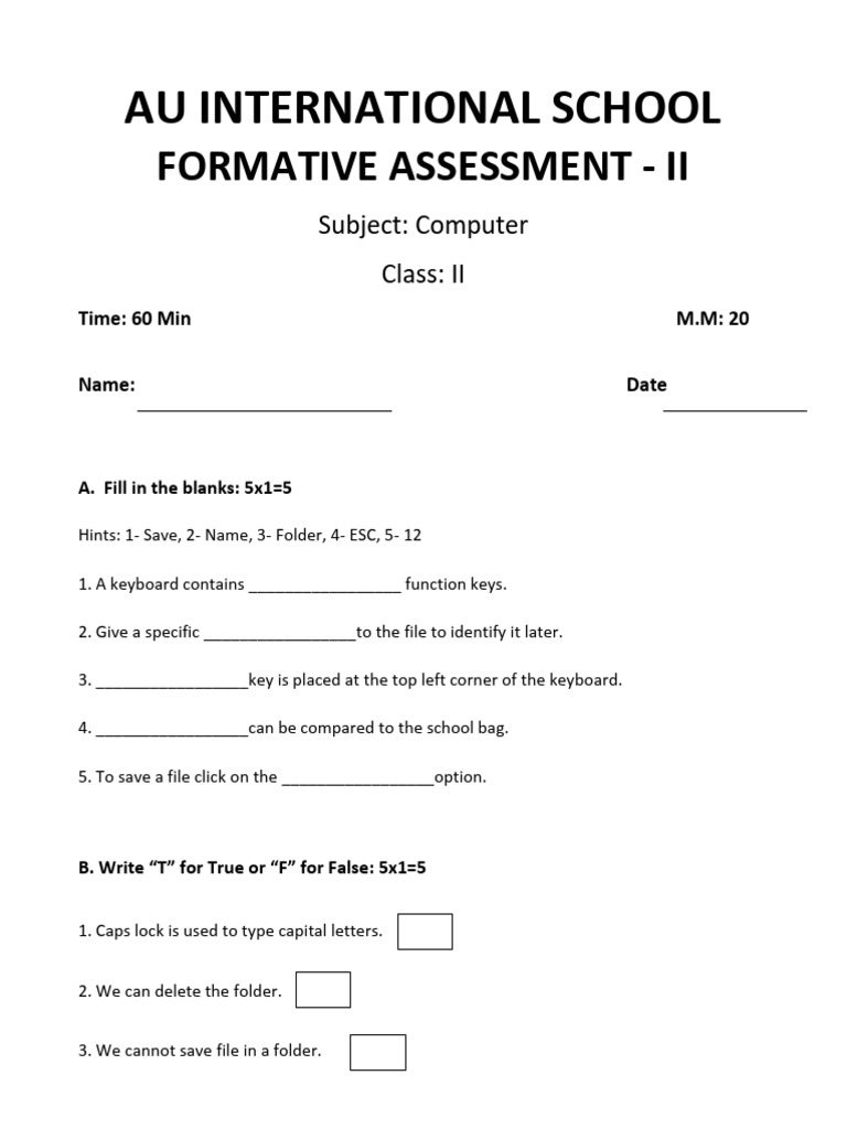 Computer Assessment for Class II | PDF