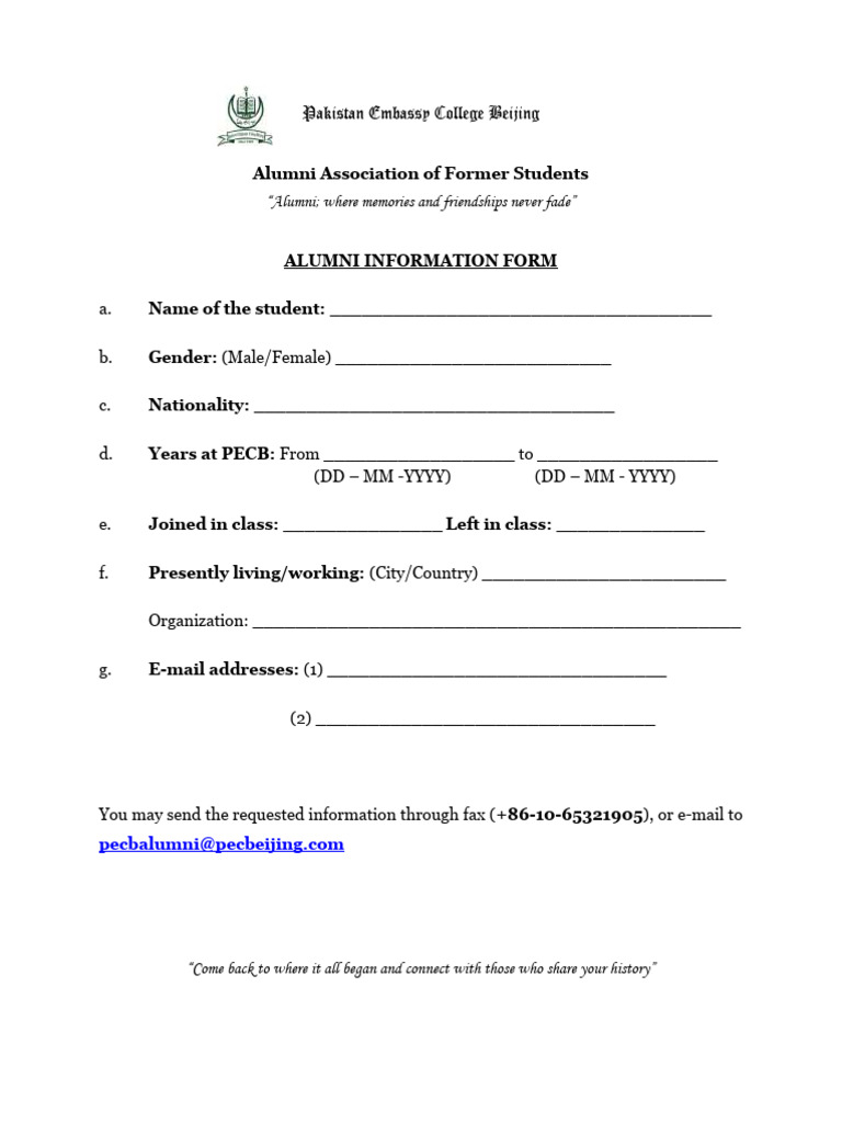 Pec B Alumni Information Form 2024 | PDF