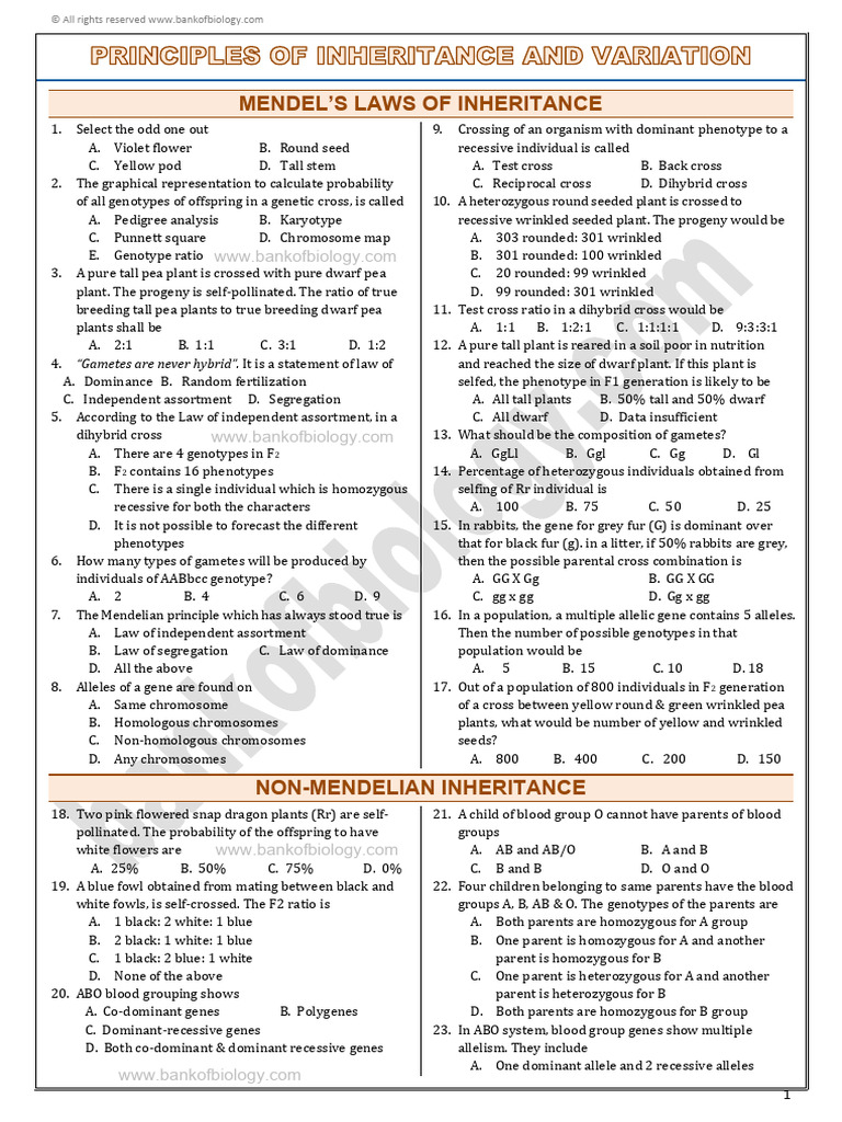 Mendelian and Non-Mendelian Genetics Quiz | PDF | Dominance (Genetics ...