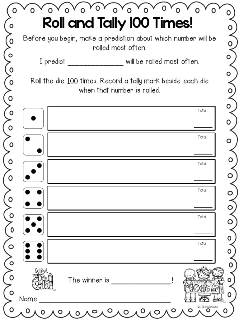 TH Day Roll A Die and Tally Freebie | PDF