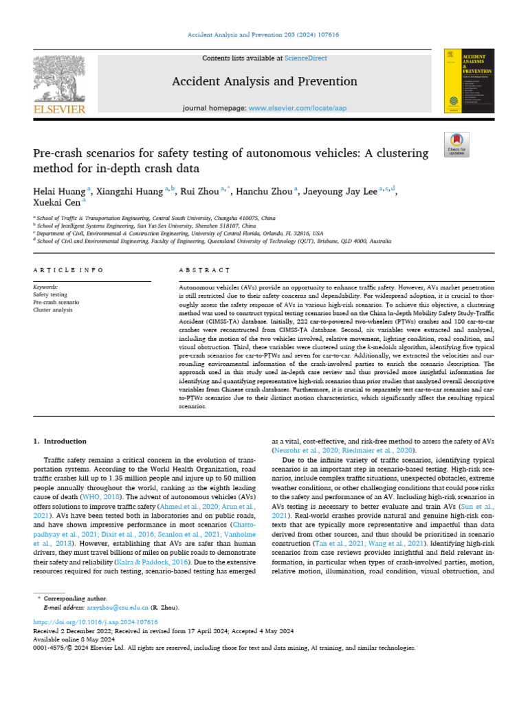 Pre-Crash Scenario Analysis for AV Safety | PDF | Cluster Analysis