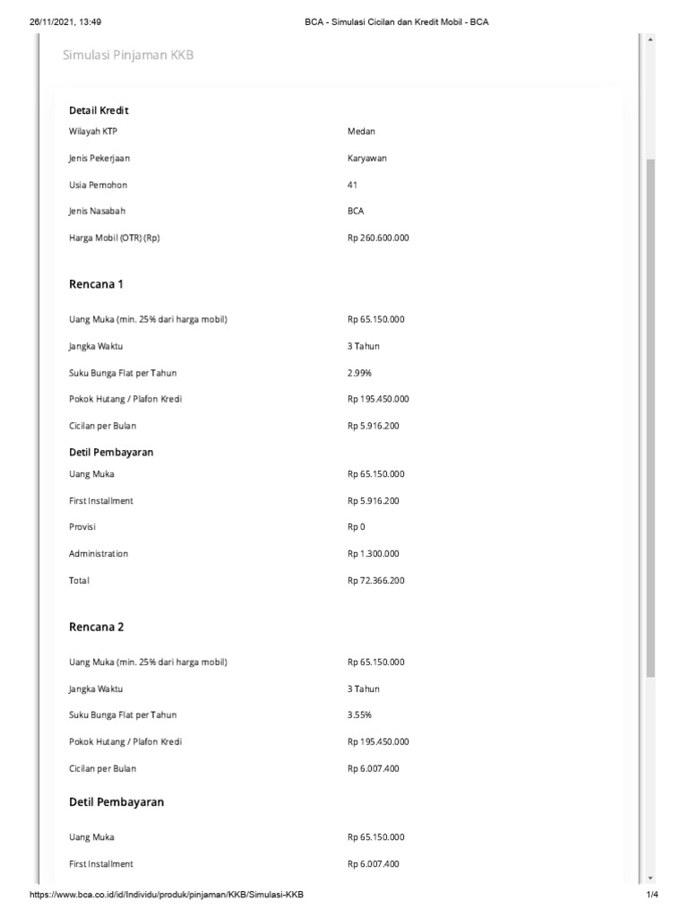 BCA - Simulasi Cicilan Dan Kredit Mobil - BCA | PDF