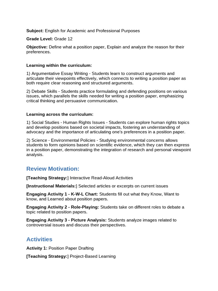 Position Paper Writing for Students | PDF | Peer Review | Critical Thinking