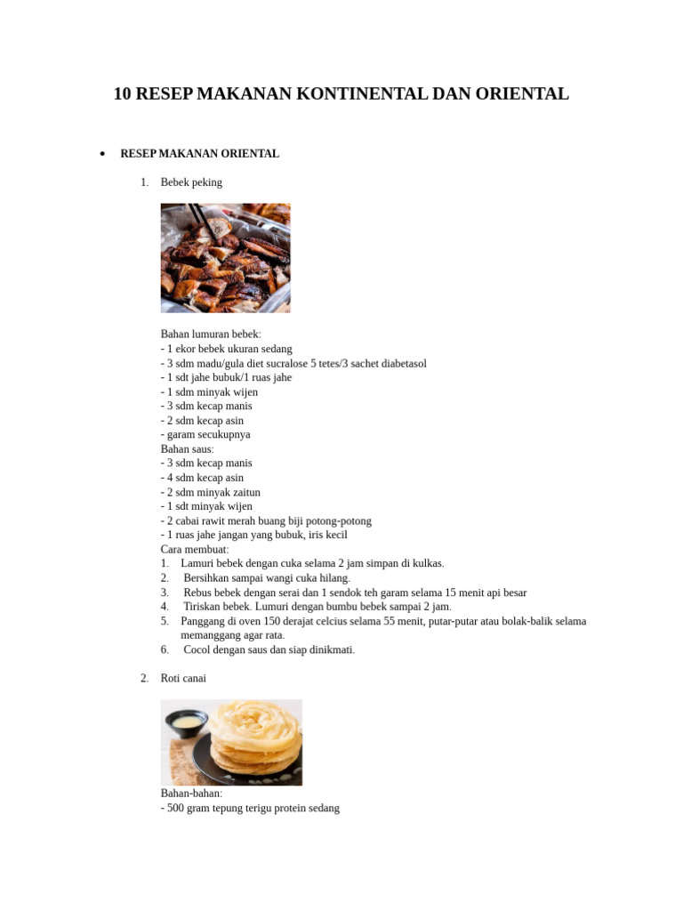 10 Resep Makanan Oriental dan Kontinental | PDF