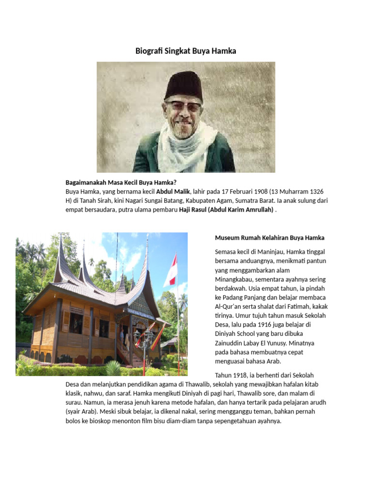 Biografi Singkat Buya Hamka, B Indo Kls 12 Titip | PDF