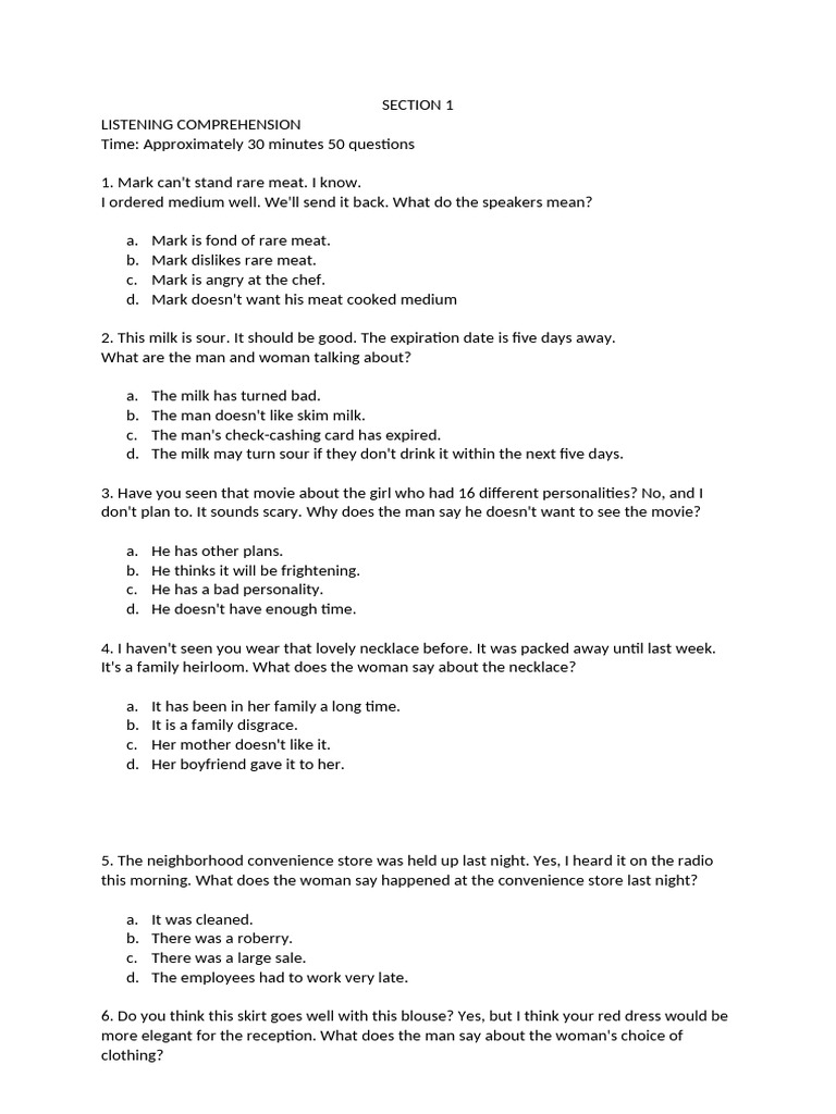 Listening Comprehension Practice Test | PDF | Airship | Dinosaurs