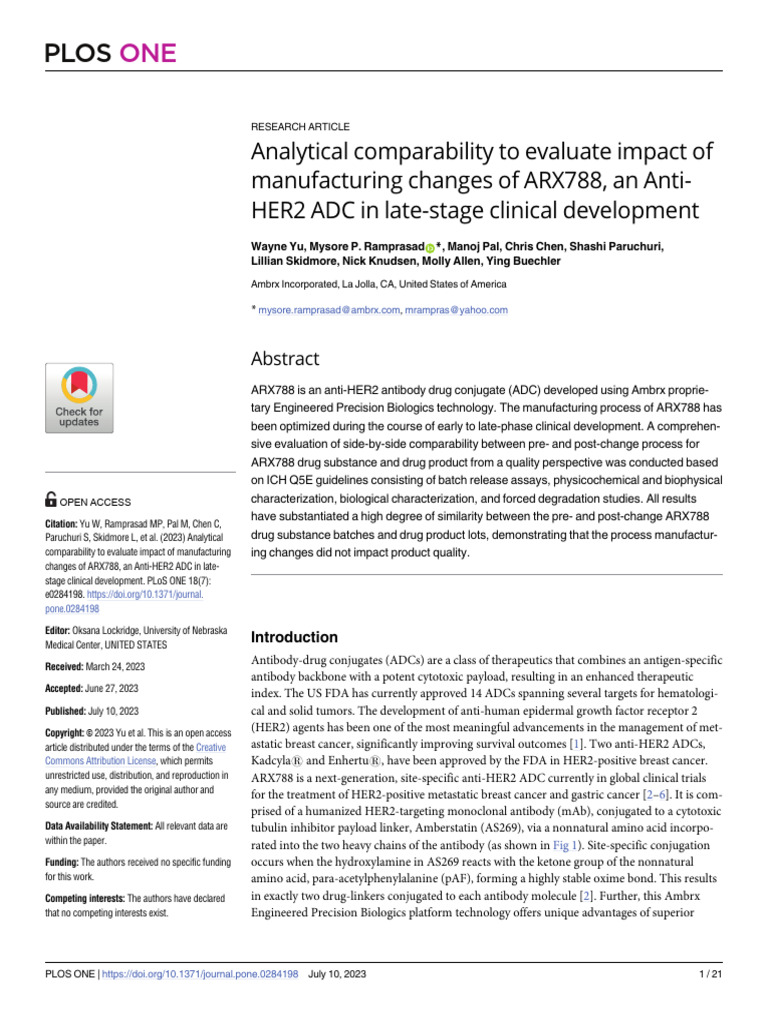 Analytical Comparability To Evaluate Impact of Manufacturing Changes of ...