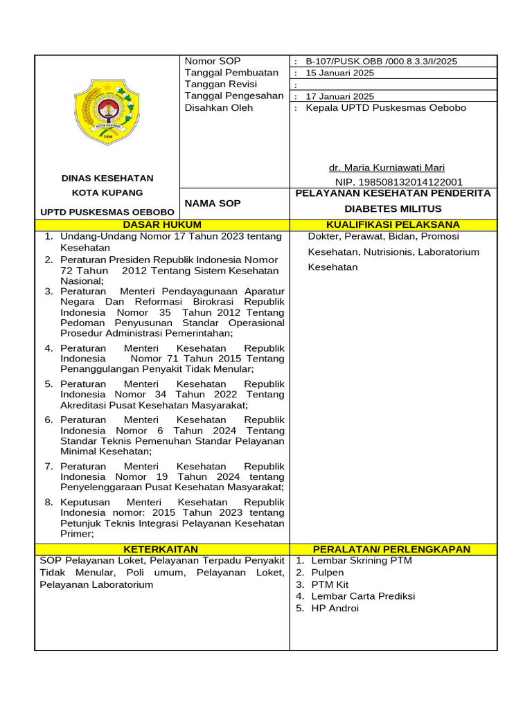 SOP Pelayanan Diabetes Melitus 2025 | PDF