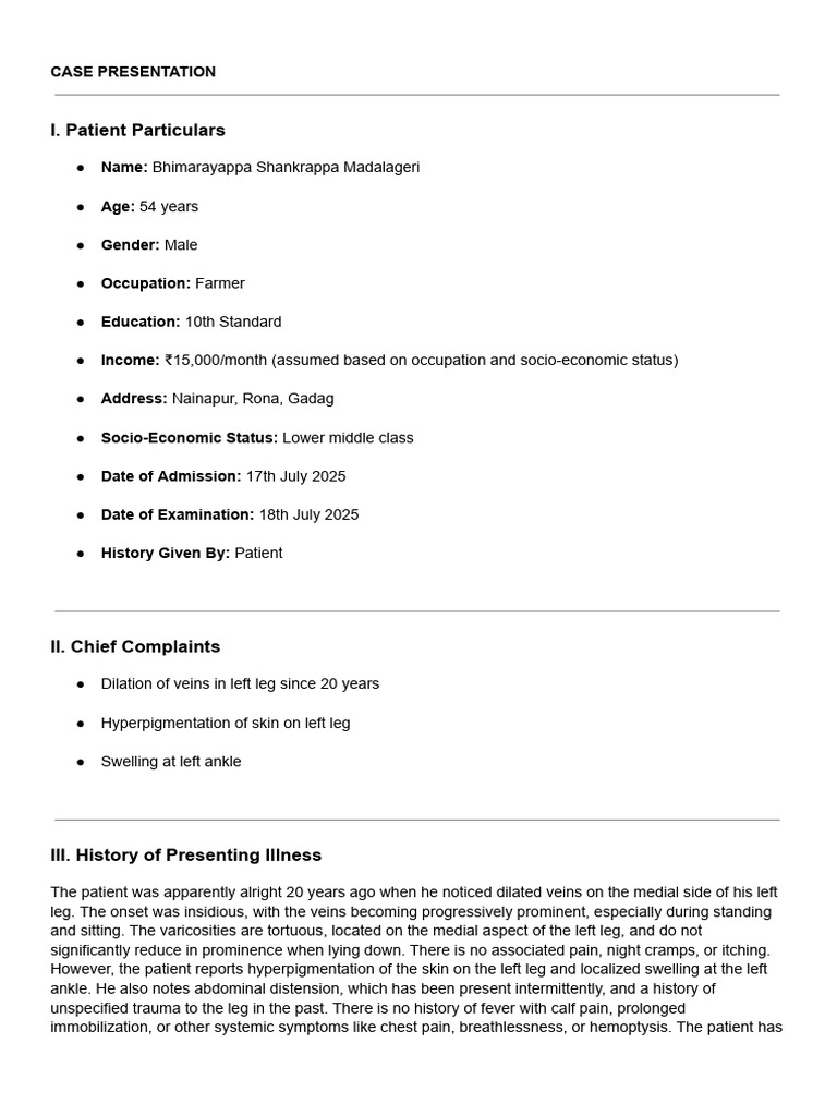 Varicose Vein Case Proforma With Example | PDF | Edema | Varicose Veins