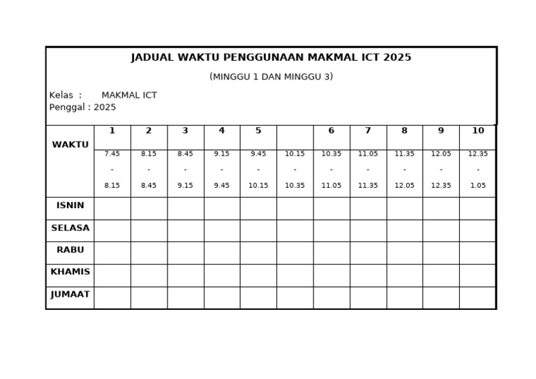 Jadual Makmal ICT 2025 Minggu 1 & 3 | PDF