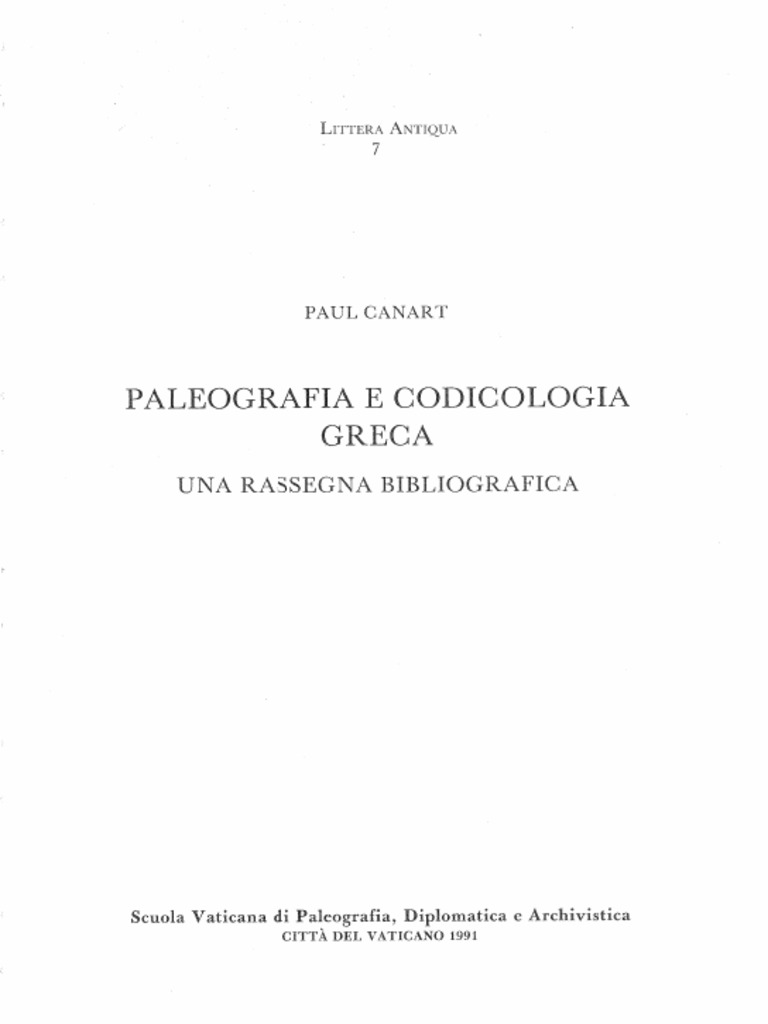 Paleografia E Codicologia Greca - Una Rassegna Bibliografica - Paul ...