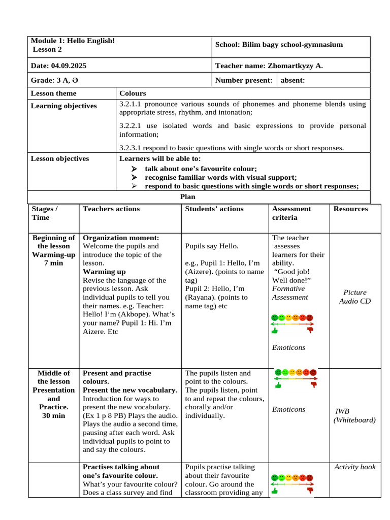 04.09 3rd Grade Short Term Plan | PDF | Psycholinguistics | Communication