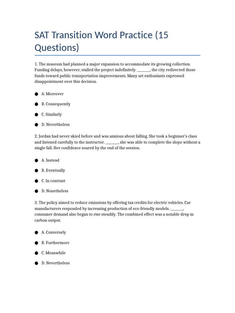 SAT - Transitions Questions | PDF