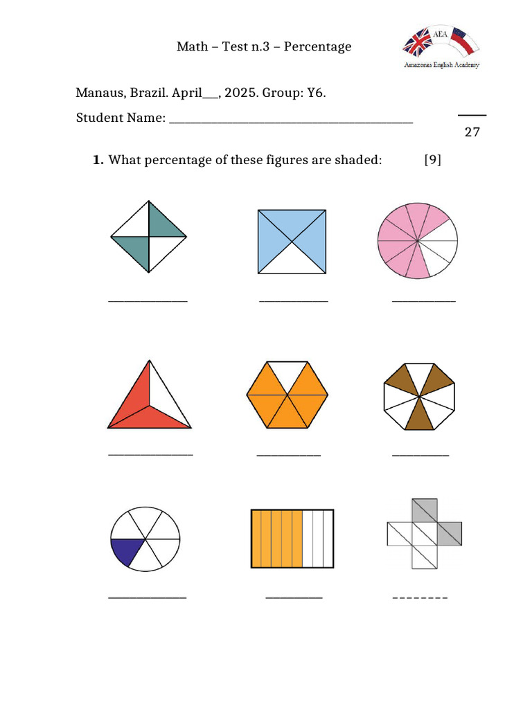 Test 3 - Percentage - Version 2 | PDF