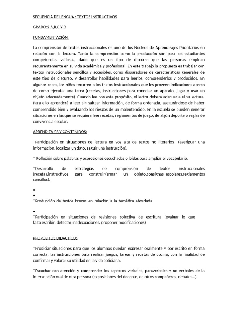 SECUENCIA DE TEXTOS INSTRUCTIVOS | PDF