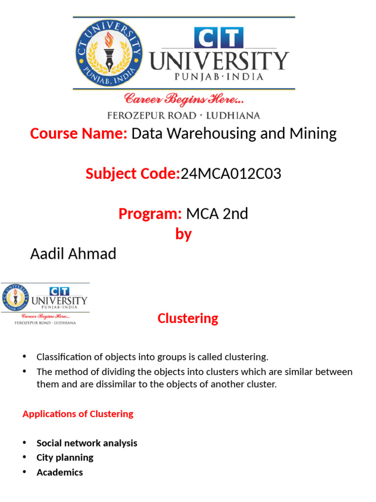 Data Warehouse and Mining UNIT 4 | PDF | Cluster Analysis | Data Analysis