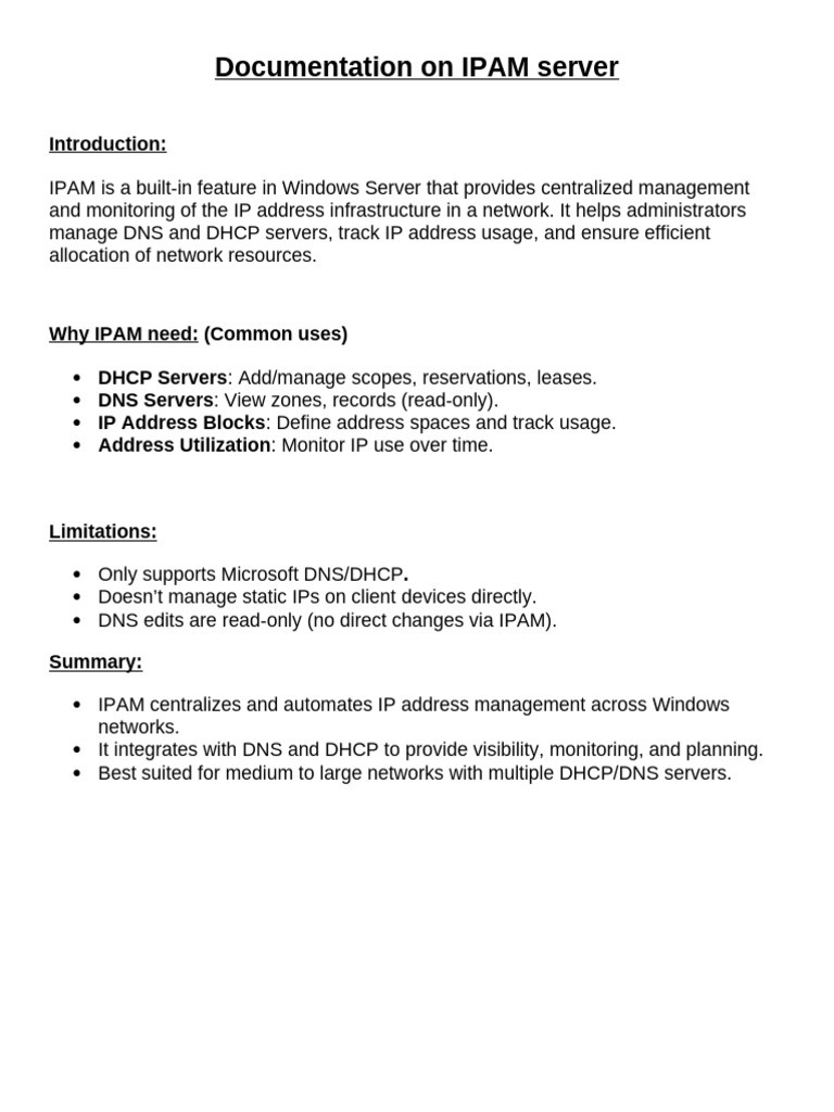 Documentation On IPAM Server | PDF