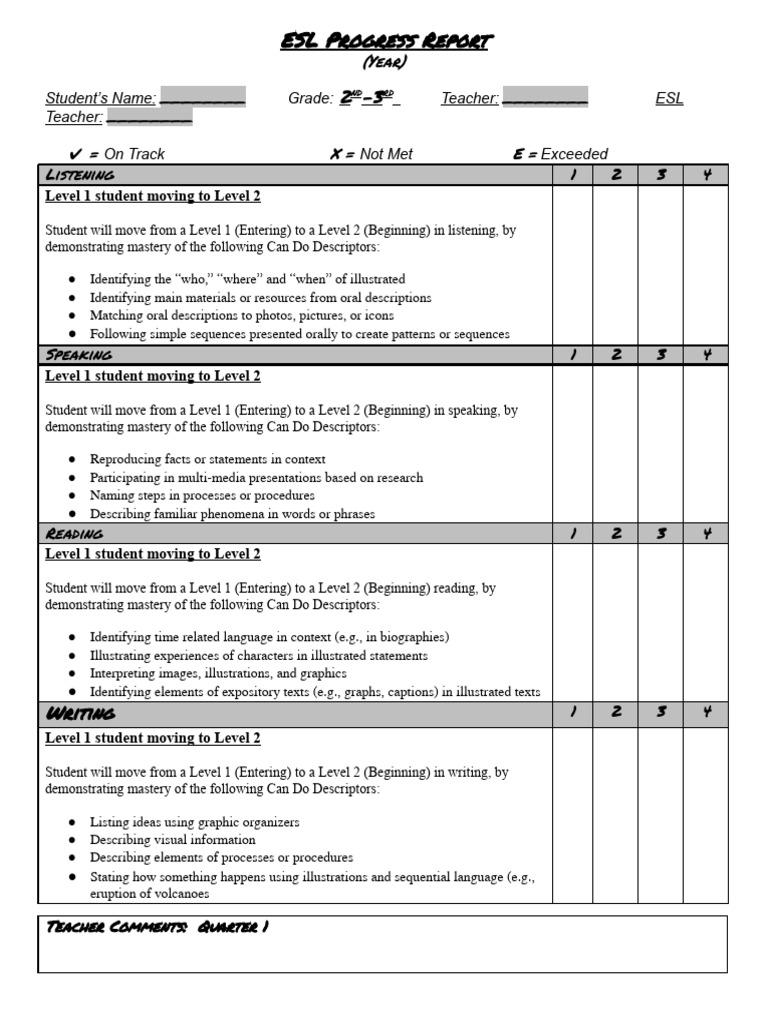 2nd3rd ESL - Progressreport | PDF | English As A Second Or Foreign ...