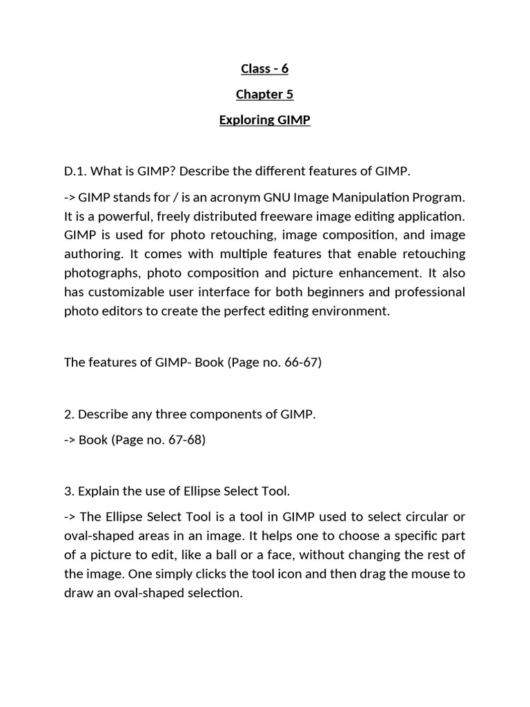 GIMP Features for Class 6 Students | PDF