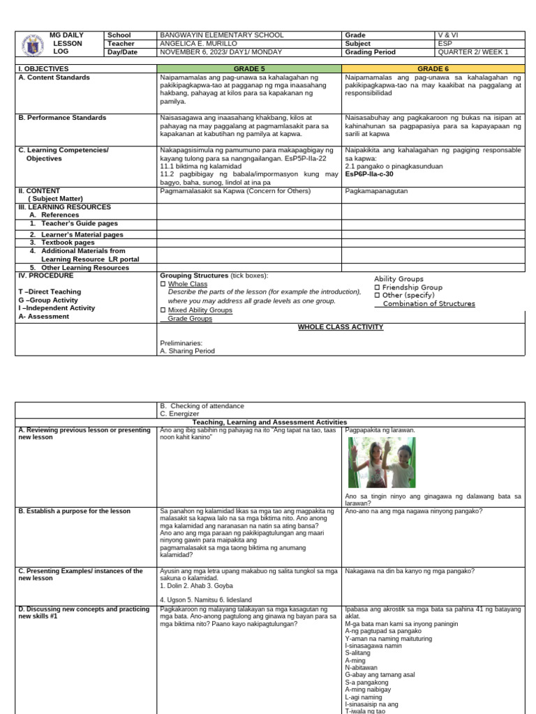 DLL Q2 Week1 Day1 Esp | PDF